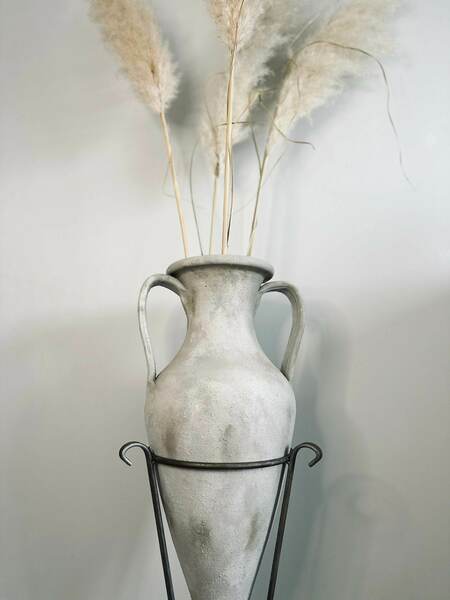 Tall Floor Standing Rustic Vase Large Vase Tall Vase Vase In Stand Contemporary Vase Beige Vase Rustic Vase Stone Effect Vase Pampas Vinterior