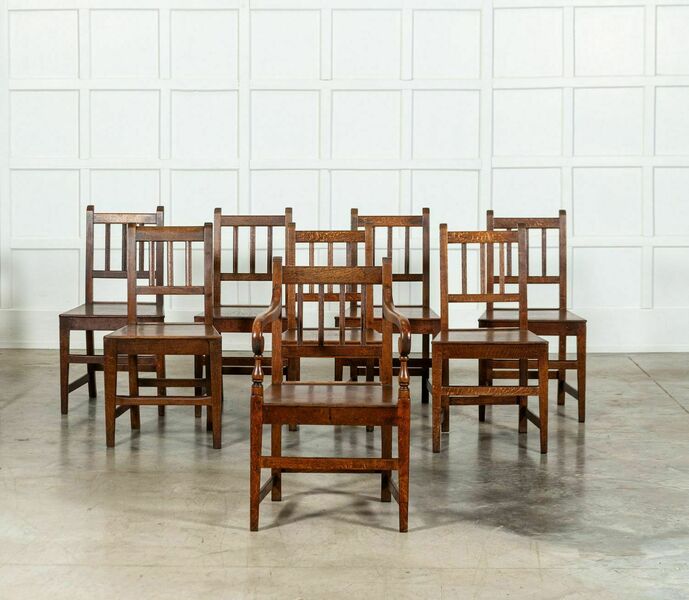 Set 8 19thc English Oak Vernacular Chairs | Vinterior
