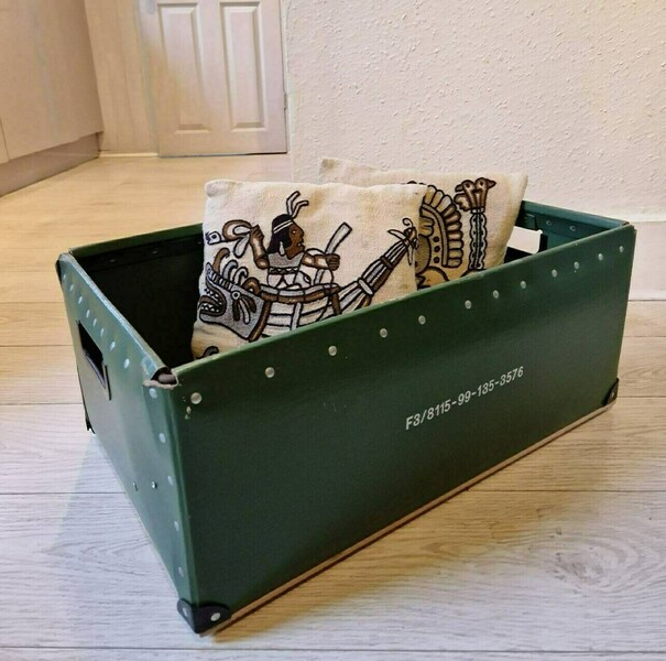Green Waxed Cardboard Crate With Wooden Base, Military Mod | Vinterior