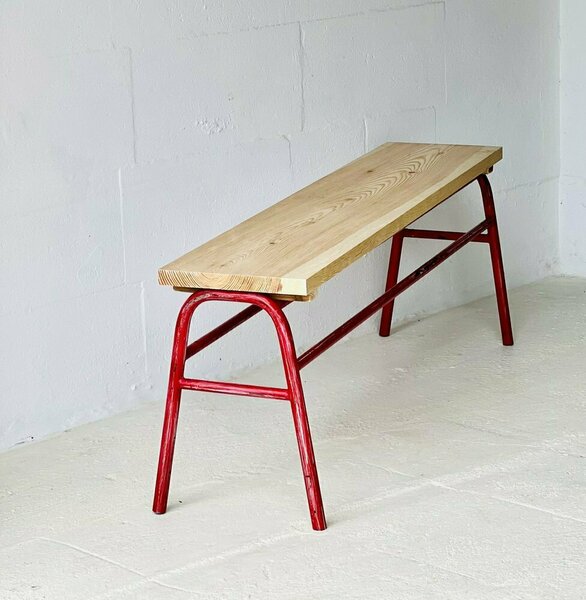 Industrial Red Metal Bench, 1960s | Vinterior