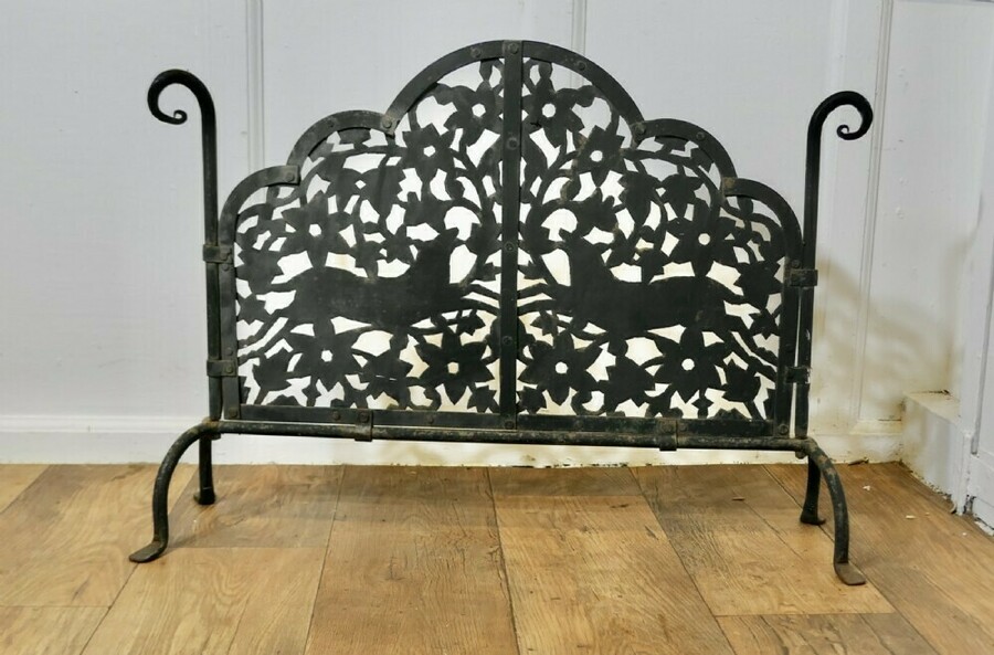 Very Heavy Old Gothic Pierced Wrought Iron Fire Screen | Vinterior