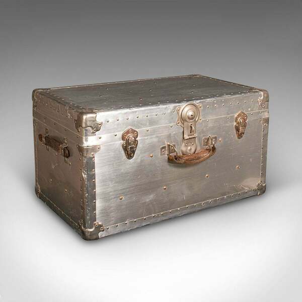 Antique Shipping Trunk, Continental, Aluminium, Travelling Chest ...