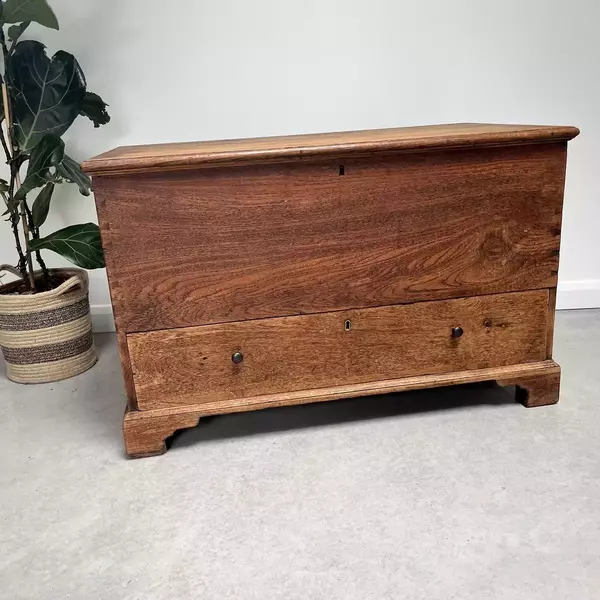 Antique English Oak / Elm Blanket Box / Chest / Trunk / Coffee Table ...