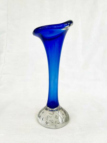 Scandinavian 1960s Colbalt Blue Glass Jack In The Pulpit Or Bone Vase Made By Swedish