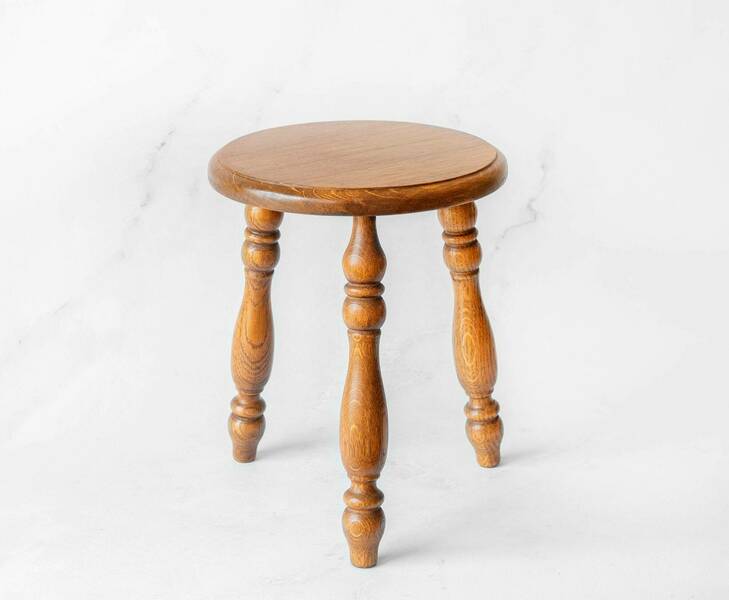 Oak Wooden Stool With Turned Legs Antique Tripod Table Old Farmers Stool Rustic Plant Stand Small Hand Carved Table Farmhouse Decor Vinterior