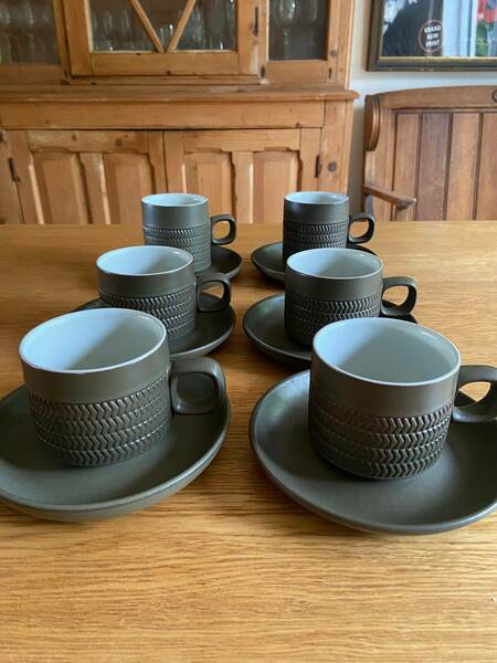Vintage 1970s Denby Chevron Forest Green Coffee Set 12 Pieces ...