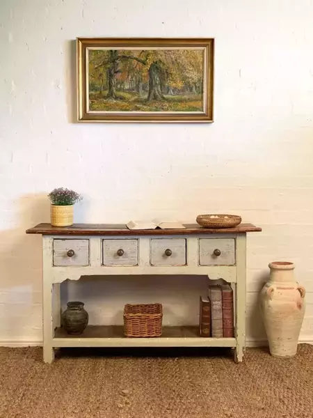 Antique Hungarian Rustic/ Paint Console Table | Vinterior