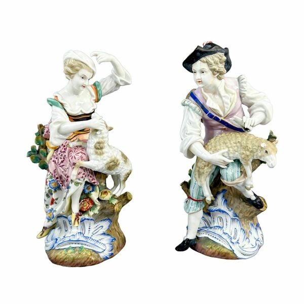 Antique 19th Century German Porcelain Rococo Style Shepherd With Sheep ...