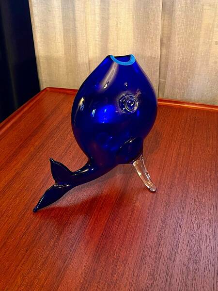 Large Murano Glass Blue Fish Vase/ Sculpture 60s | Vinterior