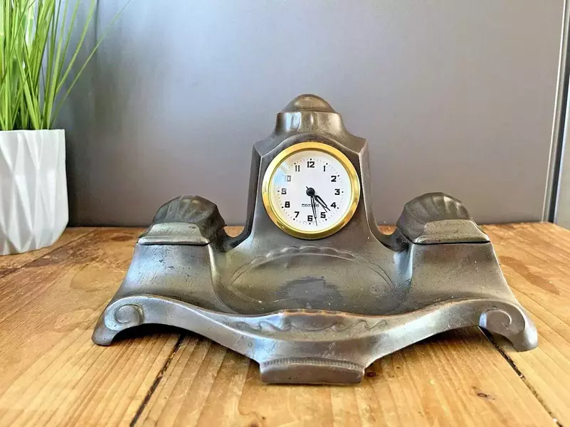Art Nouveau Jugendstil Mercedes Desk Clock Garniature Inkwell Set ...