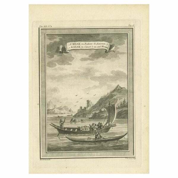 Antique Print Of A Woman's Boat Know As Imiak And A Kayak For Men 1770 ...