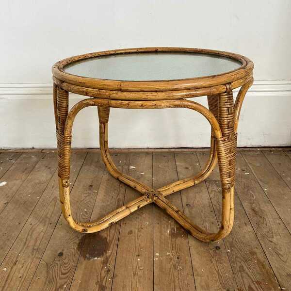 Bamboo Glass Top Table / Round Coffee Table | Vinterior