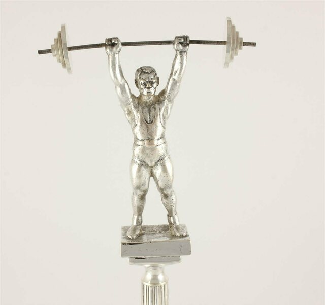Silver Plate Weightlifter Trophy. Strongman Weightlifting Statue. C1930 ...