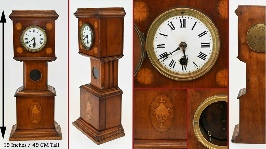 Mini Grandfather Clock Mahogany Sheraton Inlay 1930 | Vinterior
