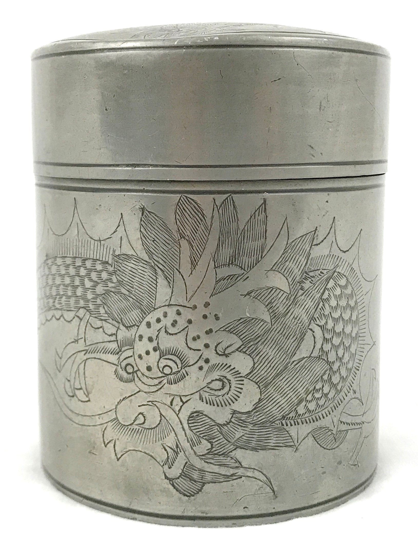 Dragon Design Antique Huikee Swatow Pewter Tea Caddy Kitchen Storage ...
