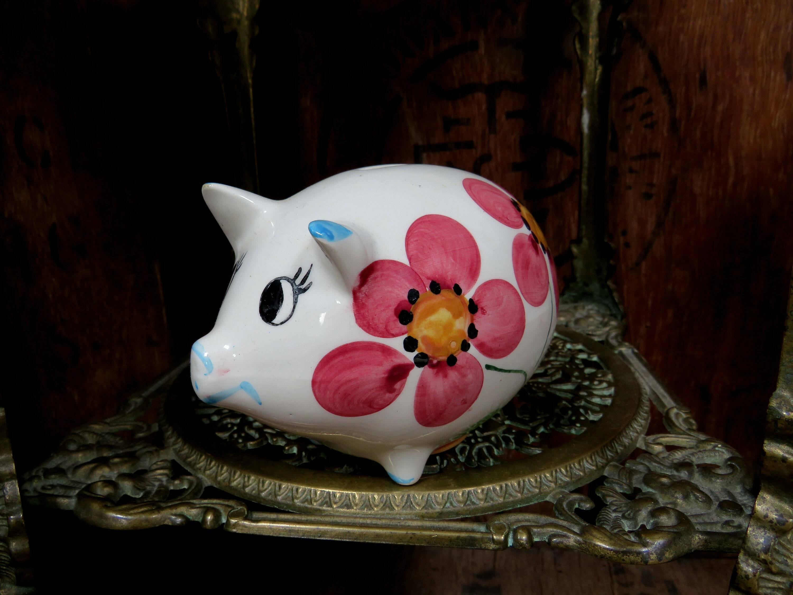 Piggy Bank Vintage Money Box Vintage Piggy Bank Money Box Pocket Money Allowance Box Pig Gift Ceramic Pig Pig Ornament Floral Pig Vinterior
