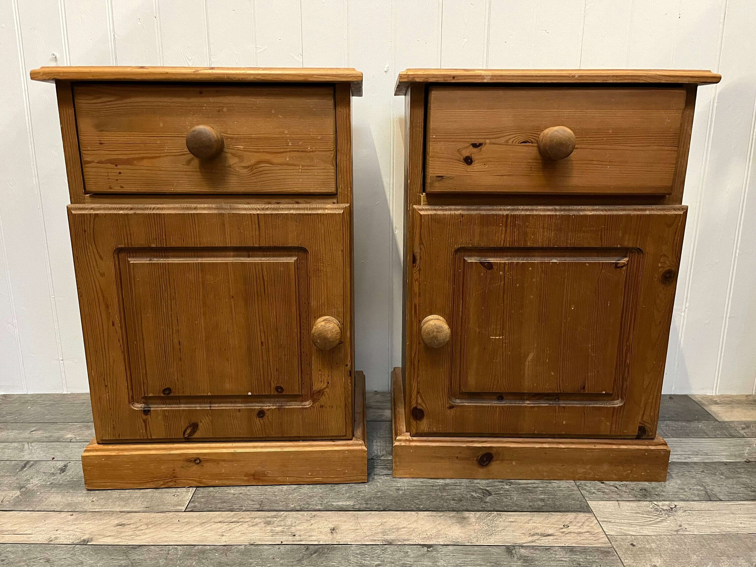 Pair Of Heavy Duty Pine Bedside Tables Drawers Ready To Upcycle Vinterior