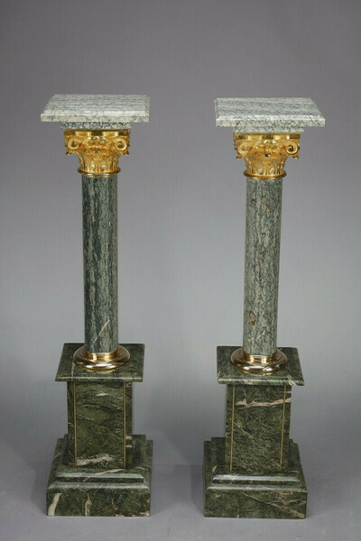 Pair Of Columns In Green Estours Marble And Light Green Base With ...