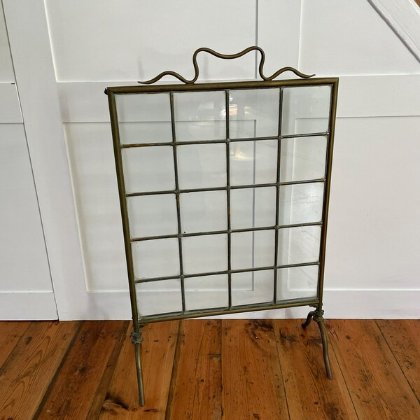 Antique Fireguard Fireplace Screen Metal Brass Gold Glass Vintage Fire ...