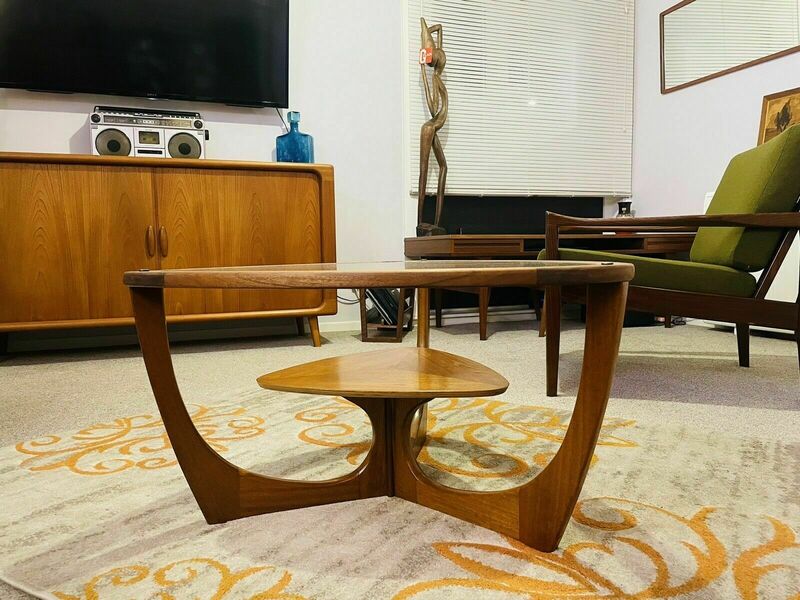 Mid Century Teak & Glass Beithcraft Coffee Table Atomic Val Rossi Retro ...