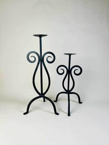 Pair Of Wrought Iron Candlesticks Vintage Handmade Handcrafted Wicca ...