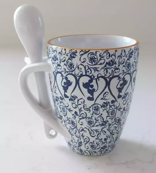 Disney Parks Original Mug Spoon Set Indigo Kissing Mickey & Minnie ...