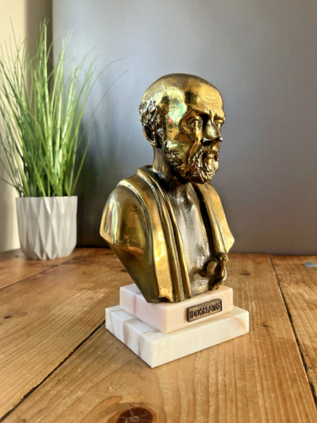 Vintage Cast Brass Marble Base Bust Greek Philosopher Hippocrates ...