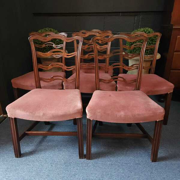 Set Of Six George III 'Wavy' Ladderback Mahogany Dining Chairs | Vinterior