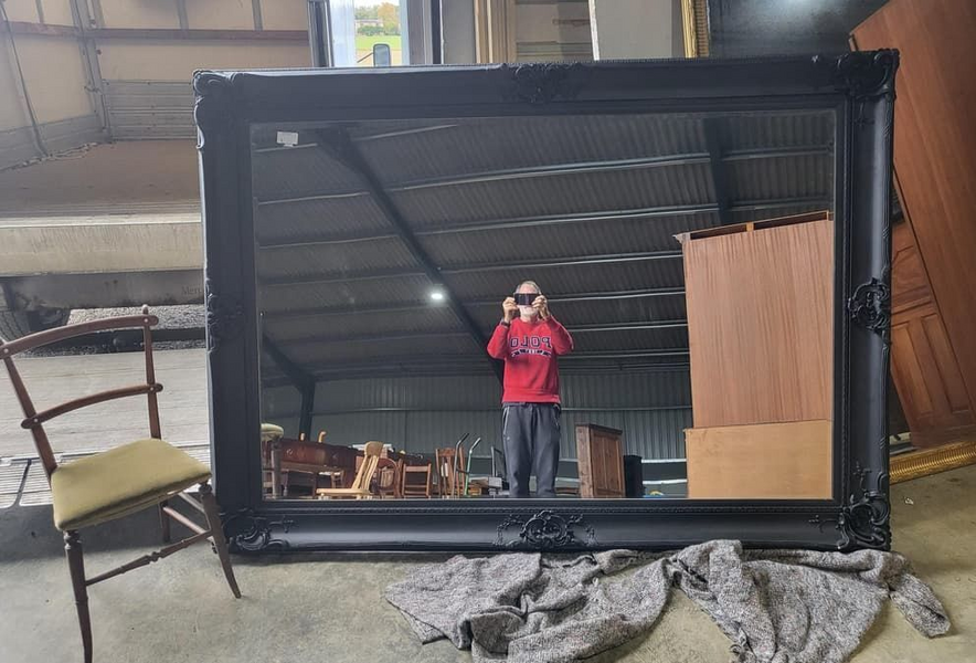 Very Large Antique Repro Black Mirror 7' X 5' Freestanding Dressing ...