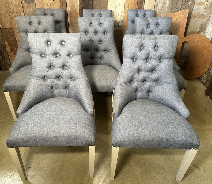 Vintage Set Of Eight Upholstered Blue Button Back Coffee Restaurant ...