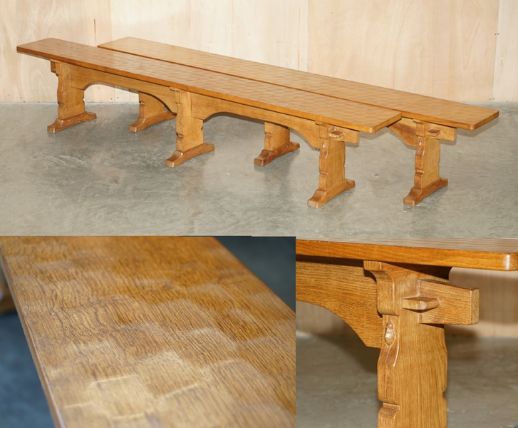 Pair Of Vintage Adzed Robert Mouseman Thompson Dining Room Table Pew ...