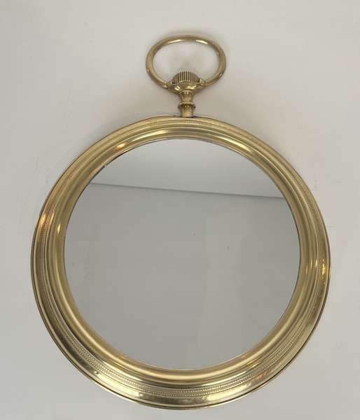 Large Brass Mirror Representing A Pocket Watch | Vinterior