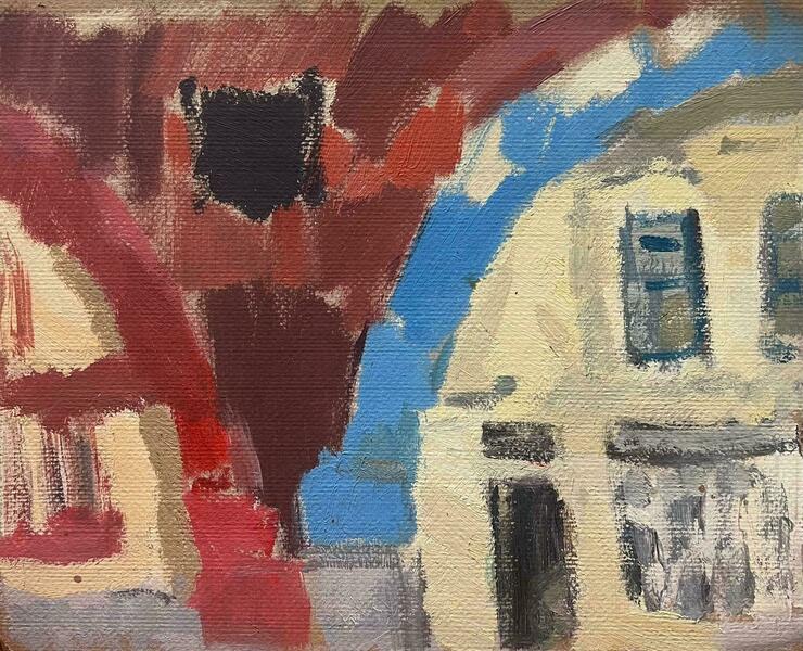 Elisabeth Hahn20th Century German Modernist Oil Painting Town Arch ...