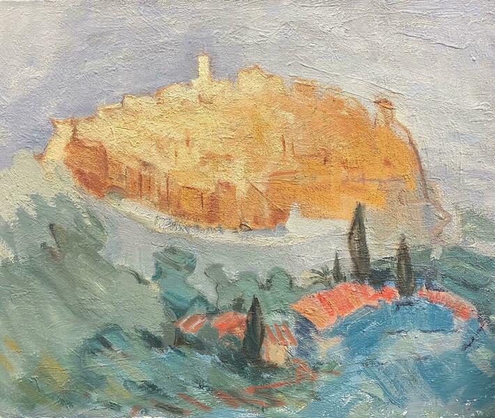 Elisabeth Hahn20th Century German Modernist Oil Painting Hill Perched ...