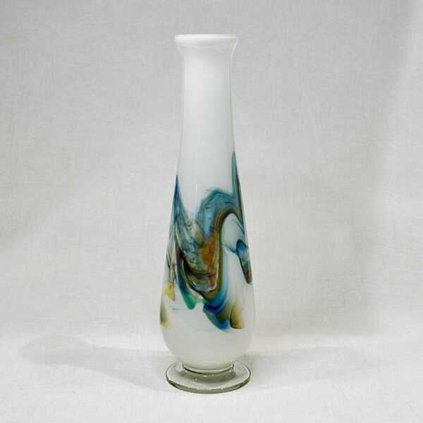 Vintage Dalian Glass Vase White Opaline With Multicolored Swirls ...