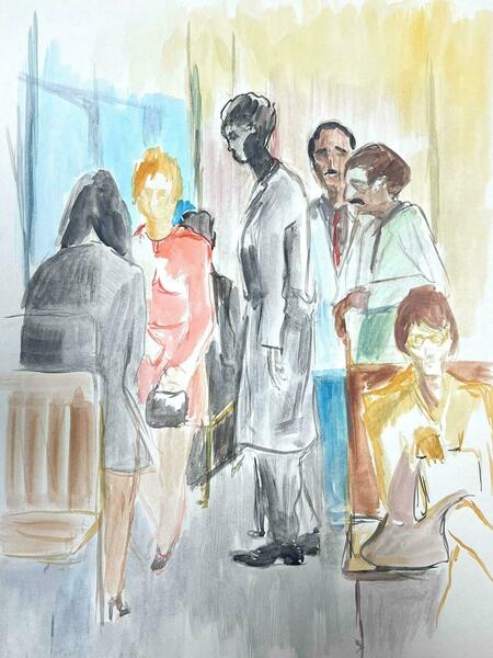 Guy Nicod20th Century French Painting Figures In Waiting Room ...
