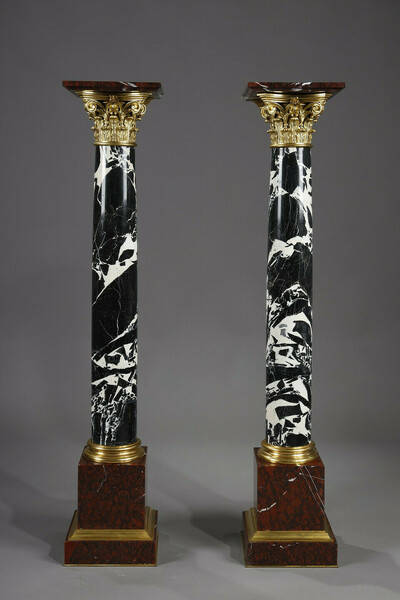 Pair Of Large Antique Marble Columns With Gilded Bronze Capitals ...