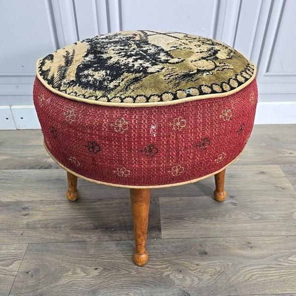 Vintage Retro Foot Stool Pouffe Fabric Upholstered Rest Floral Wooden ...