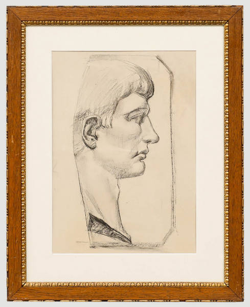 French School Mid 20th Century Charcoal Drawing Roman Statue Profile ...