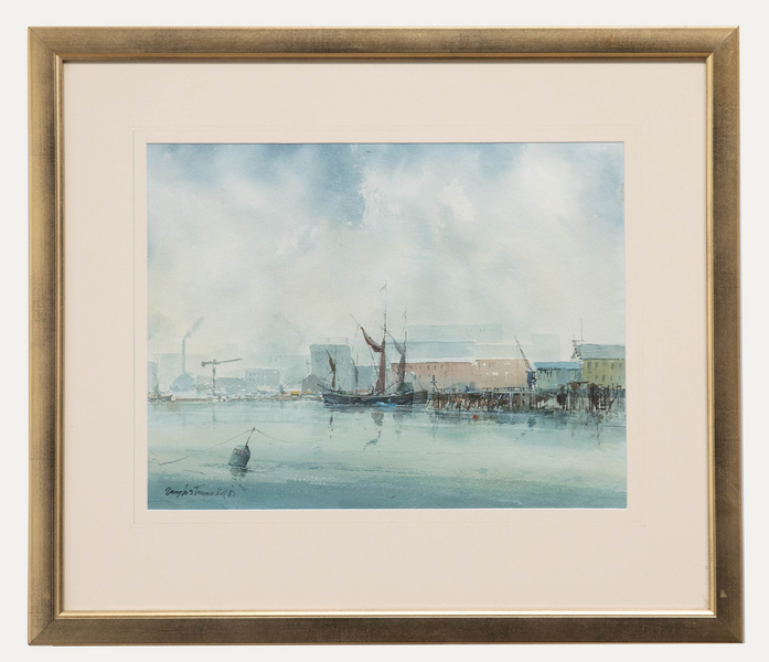Douglas Tannahill Framed Watercolour, Isle Of Dogs From Rotherhithe ...