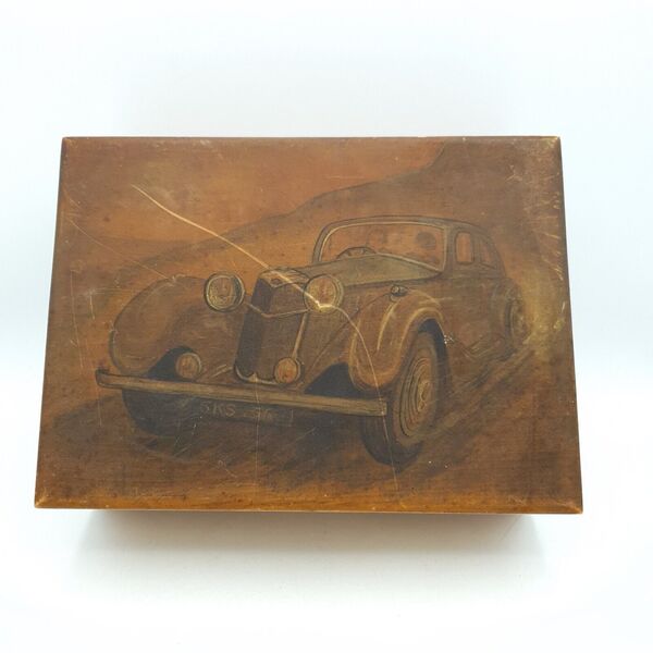 Wood Box Classic Car Pyrography Vintage Treen Owner Name & Date L23 ...