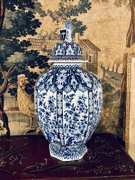 Very Large 20th Century Dutch Blue And White Ceramic Lidded Jar | Vinterior