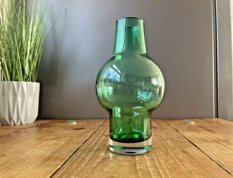 Retro 80's Finnish Riihimaki Green Art Glass Vase 1371 Aimo Okkolin ...