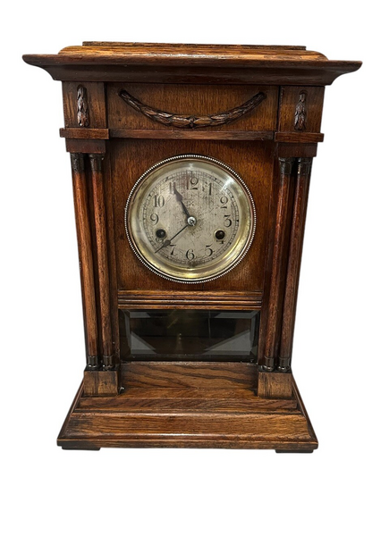Antique Oak Cased German Hac Mantel Clock. Column Design C1910 ...