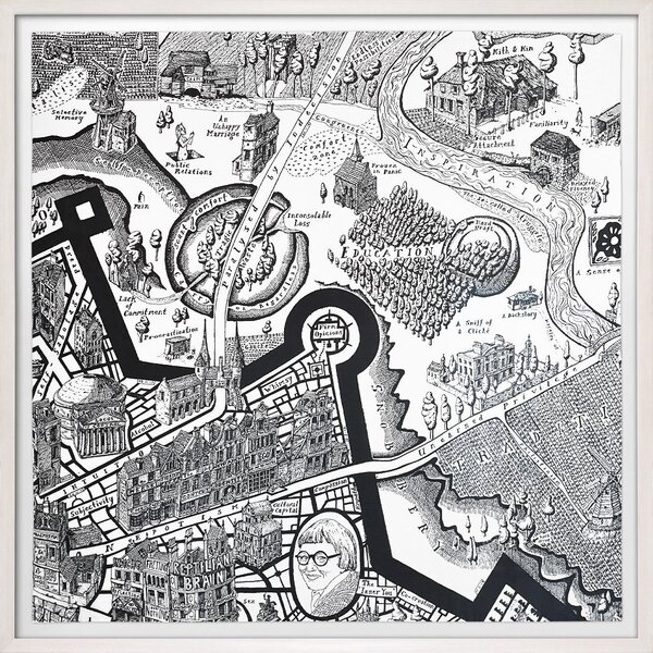 Grayson Perry, Map Of Days, Black & White, 90cm, Framed Silk Scarf ...