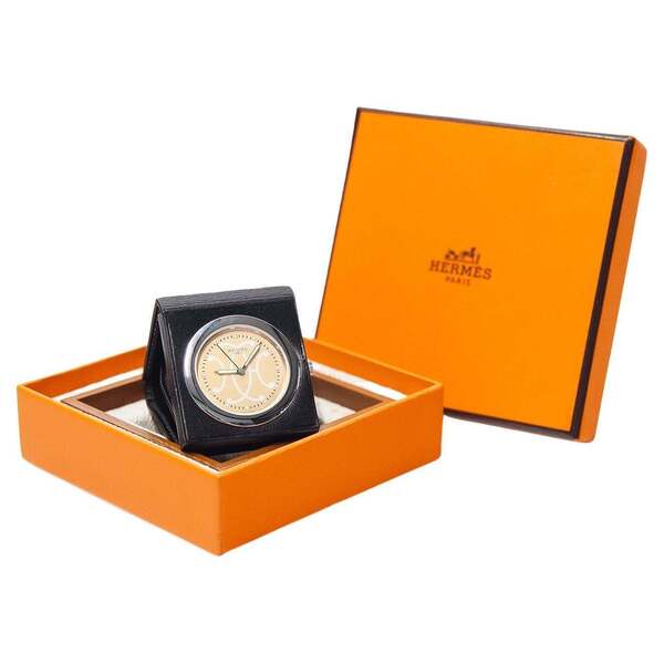 Hermès Table Steel Black Leather Alarm Clock | Vinterior