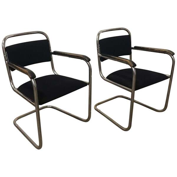 Dutch Design, Set Of Original Tubular Chairs With Black Upholstery ...