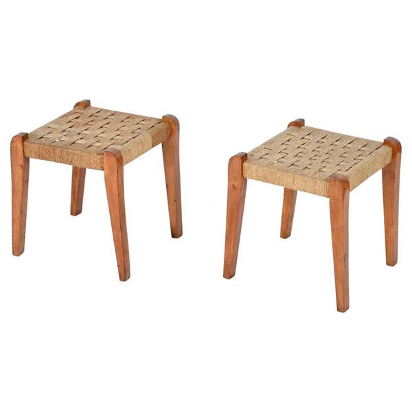 Giuseppe Pagano Pair Of Stools In Beech And Rope, Italy 1940s | Vinterior