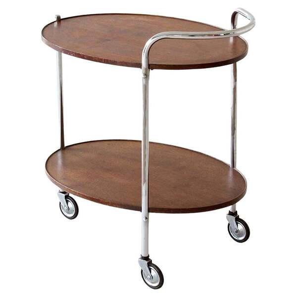Modernist Serving Trolley With Two Oval Wooden Shelves Chromed Metal ...