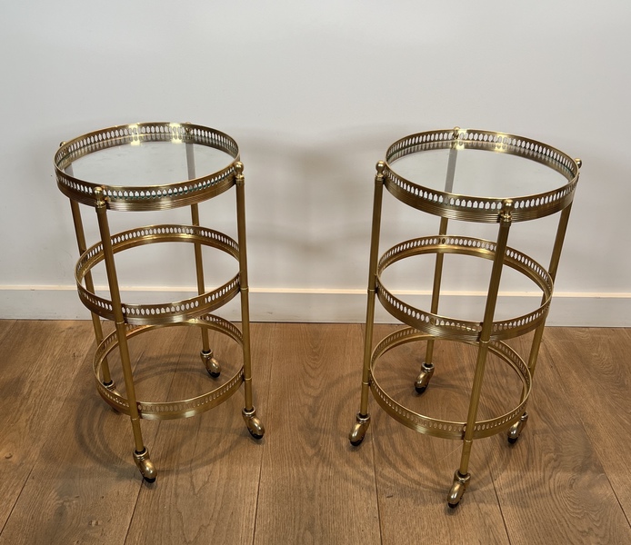 Pair Of Round Rolling Tables With Removable Top Trays From Maison ...